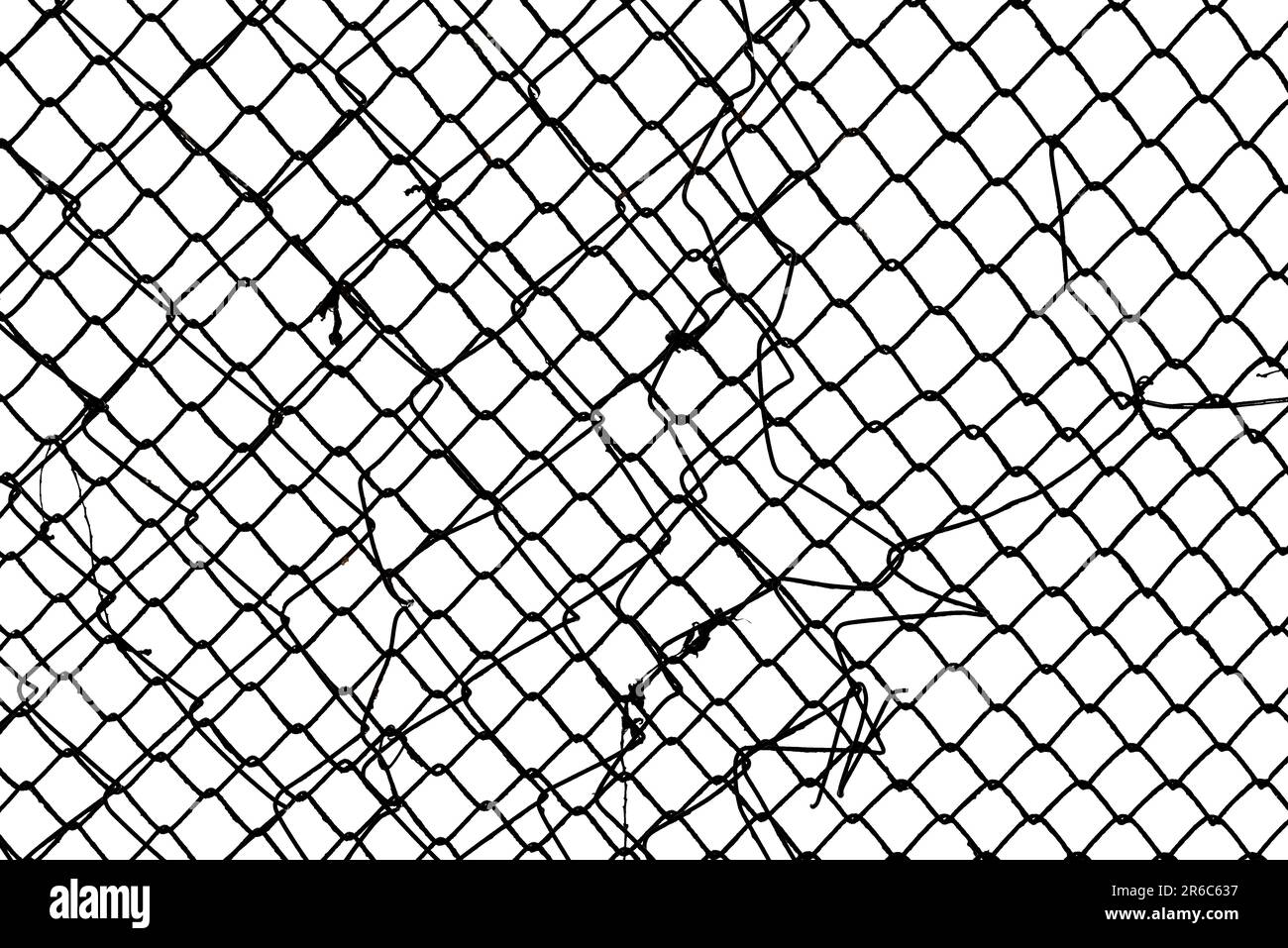 The texture of the metal mesh. Torn, destroyed, broken metal mesh on a ...