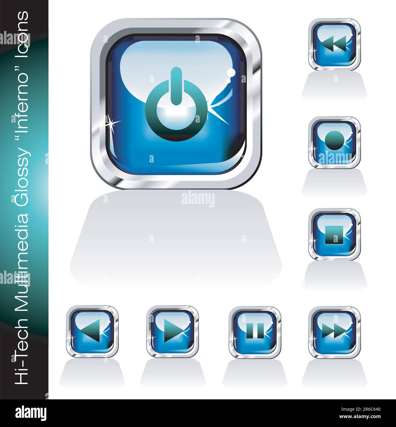 Electric Blue Glossy Multimedia Player Icons set Stock Vector Image ...