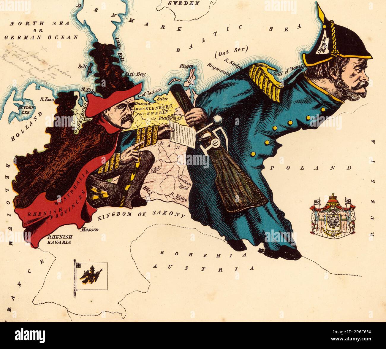 Personified map, circa 1880, Prussia, depicted with a Prussian soldier ...