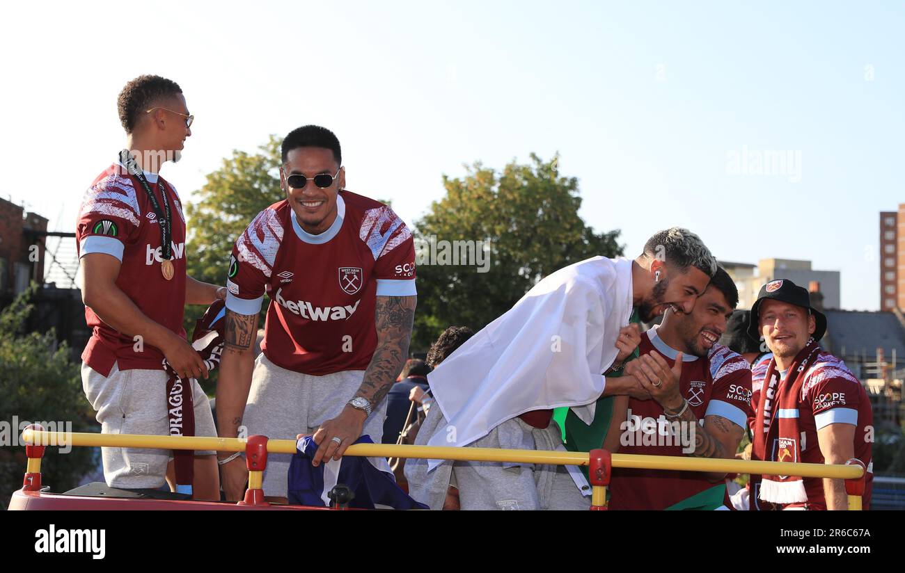West Ham United players during a parade through Stratford, London ...