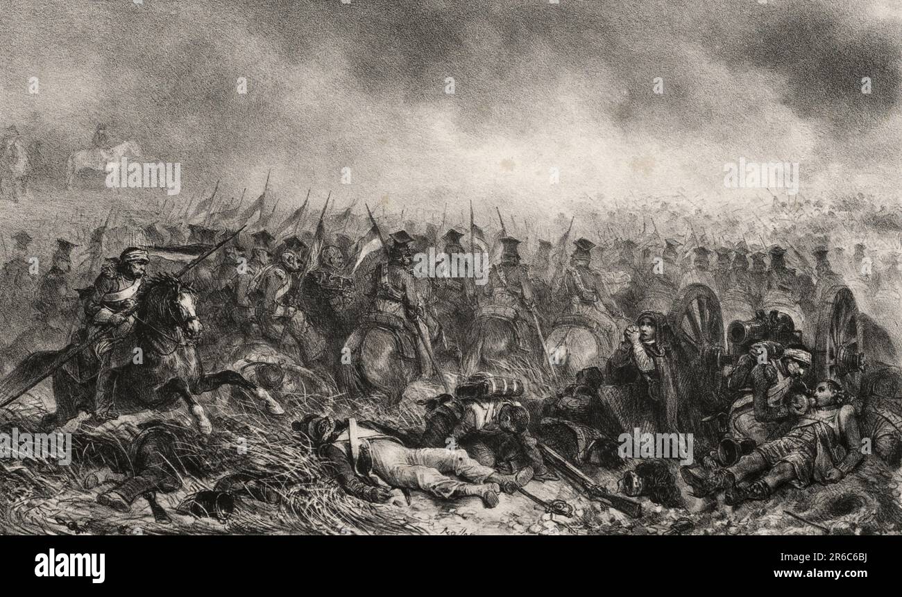 Last Charge of the Red Lancers at Waterloo, 1815, Historical, digitally ...