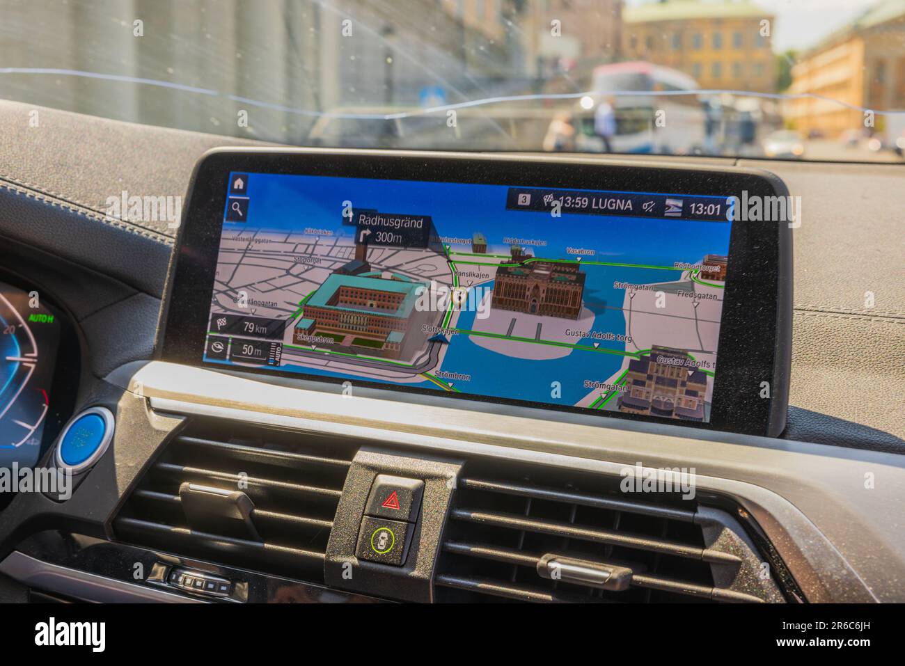 Close-up view of navigation monitor in bmw ix3 electric car showing ...
