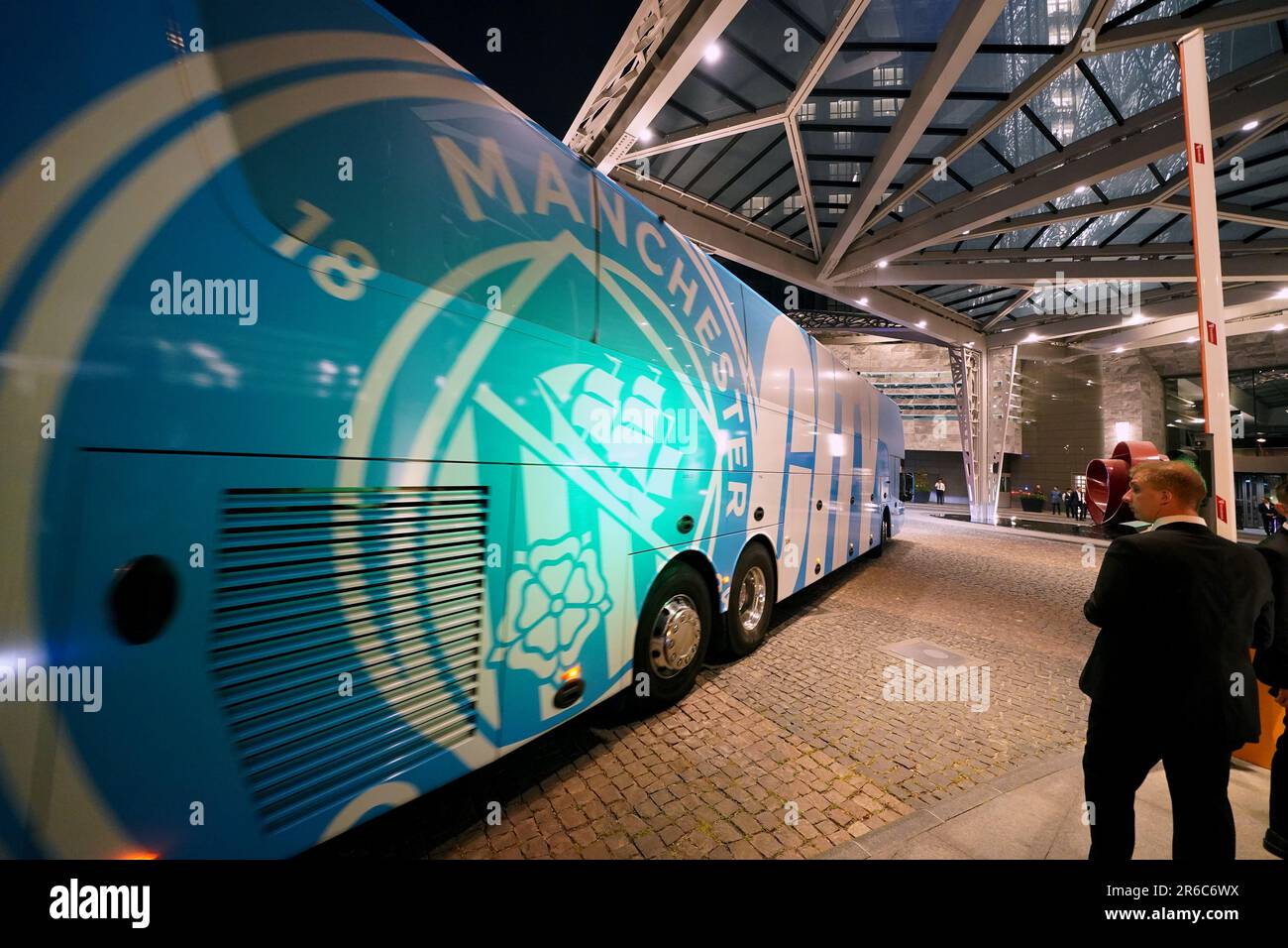 Manchester City's team bus arrives at the team hotel, ahead of Saturday ...