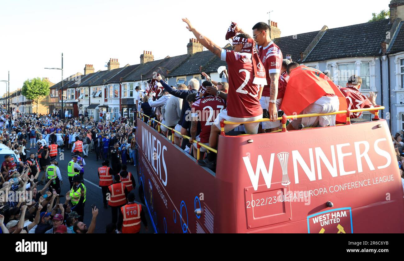 West Ham United players during a parade through Stratford, London ...