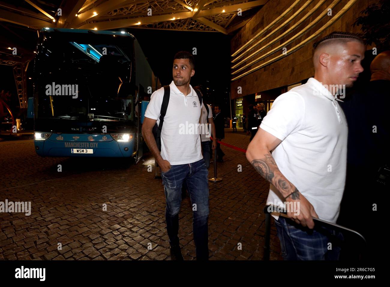 Manchester City's Rodri arrives at the team hotel, ahead of Saturday's ...