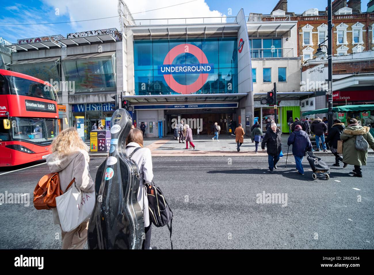 LONDON, MARCH 2023: Brixton street scene outside the London underground ...