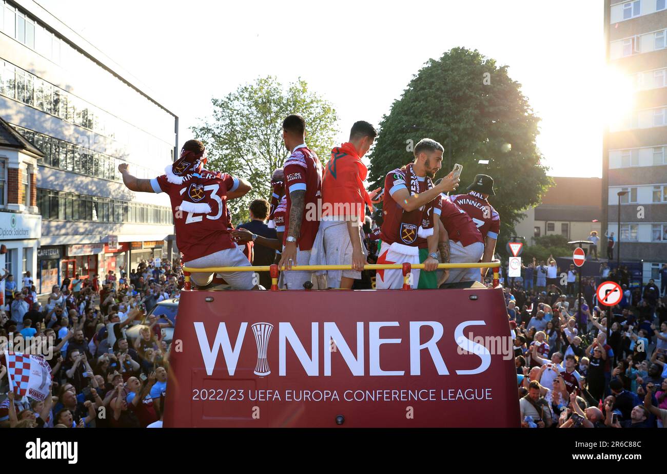 West Ham United players during a parade through Stratford, London ...