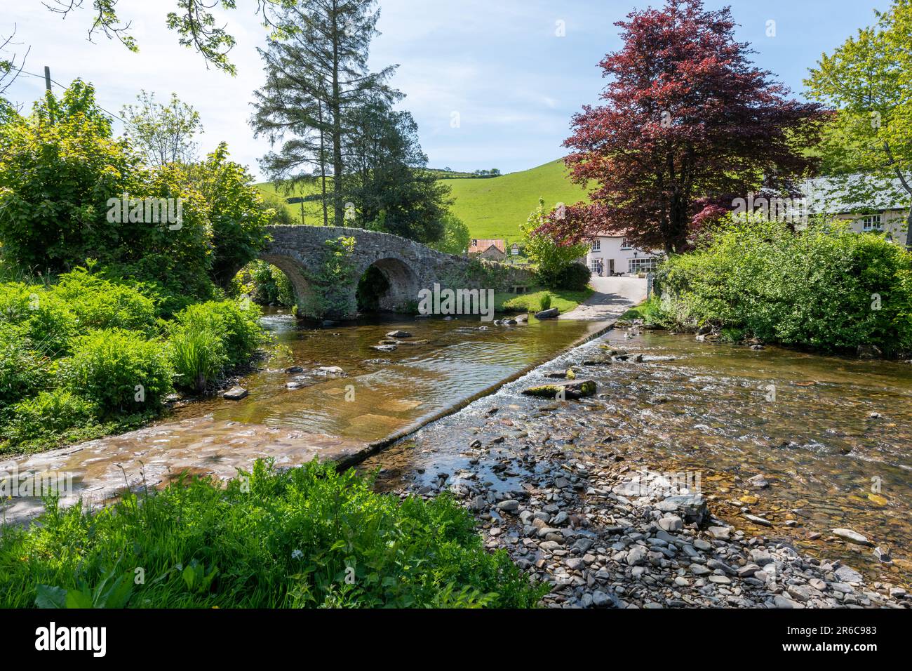 The Badgworthy water river flowing under Malmsmead bridge in Exmoor ...