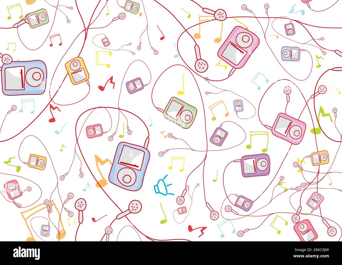 Retro Seamless Pattern made of cool hand-drawn mp3 players in different ...