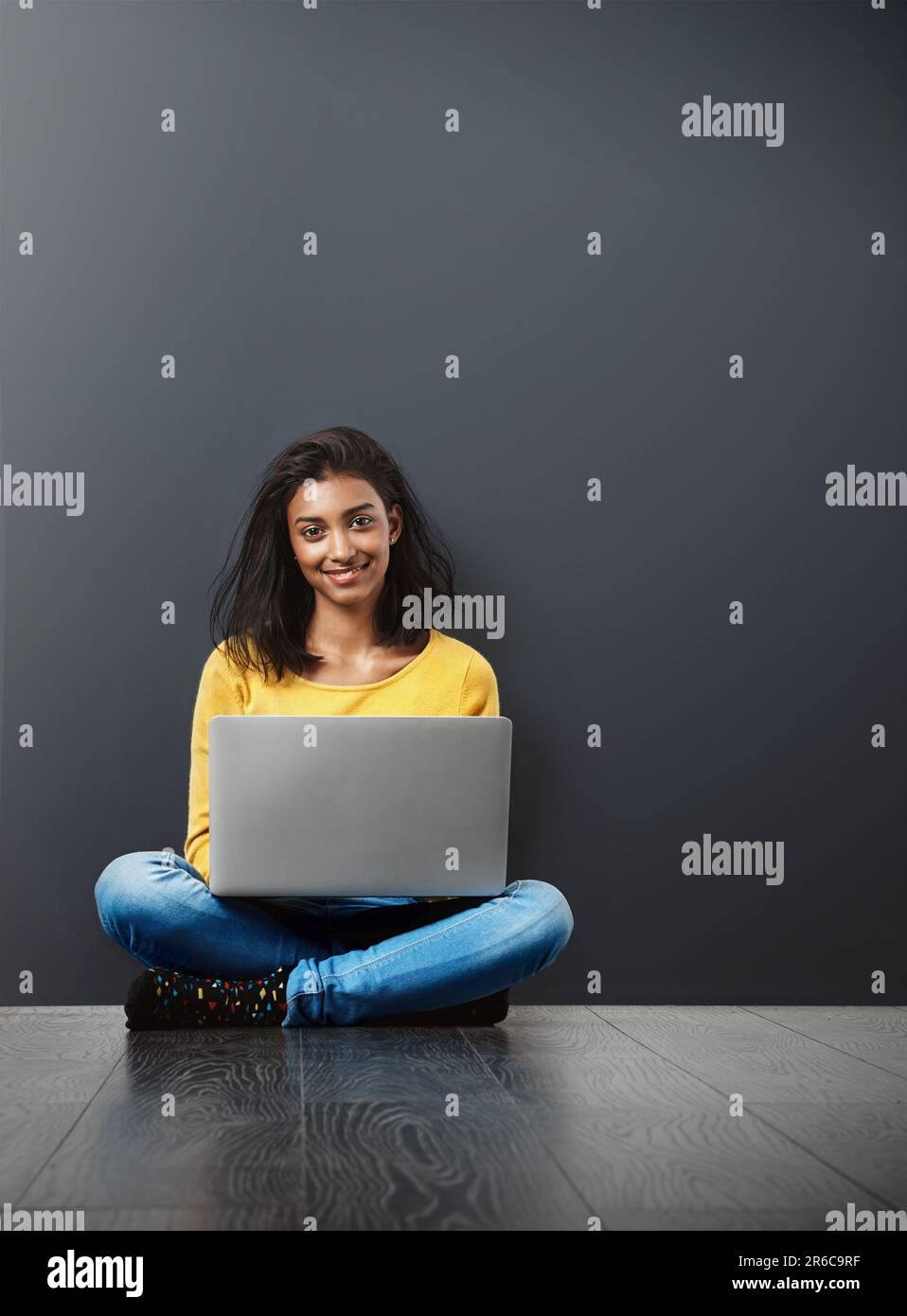 Woman in portrait, laptop and tech, student typing with education ...