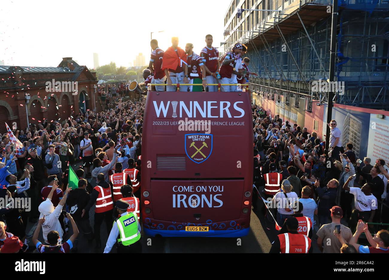 West Ham United players during a parade through Stratford, London ...