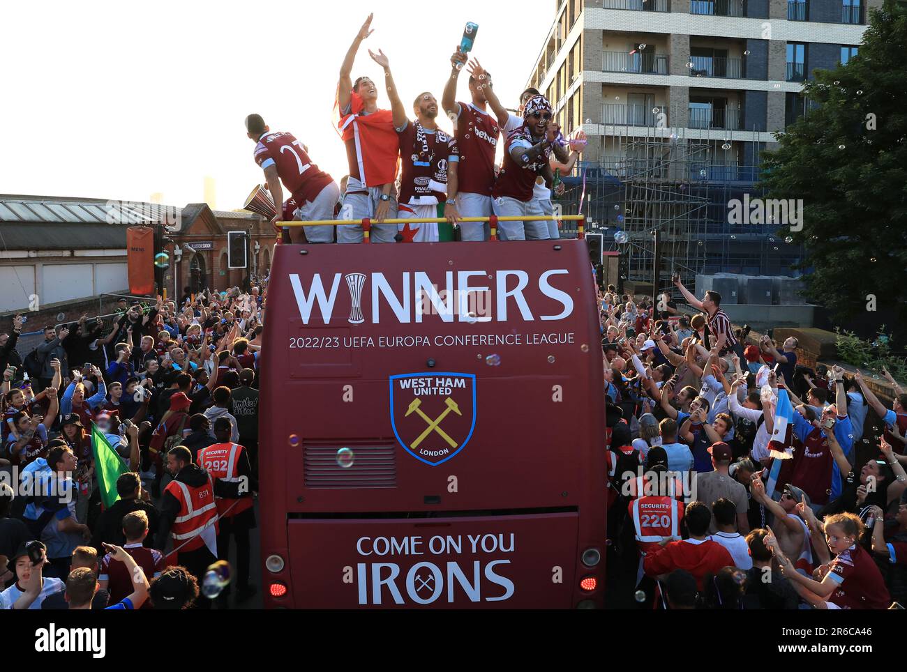 West Ham United players during a parade through Stratford, London ...