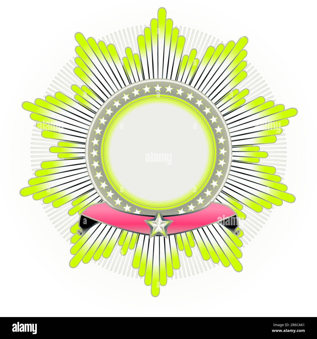 Vector illustration of star shaped Insignia with banner. Blank, so you ...