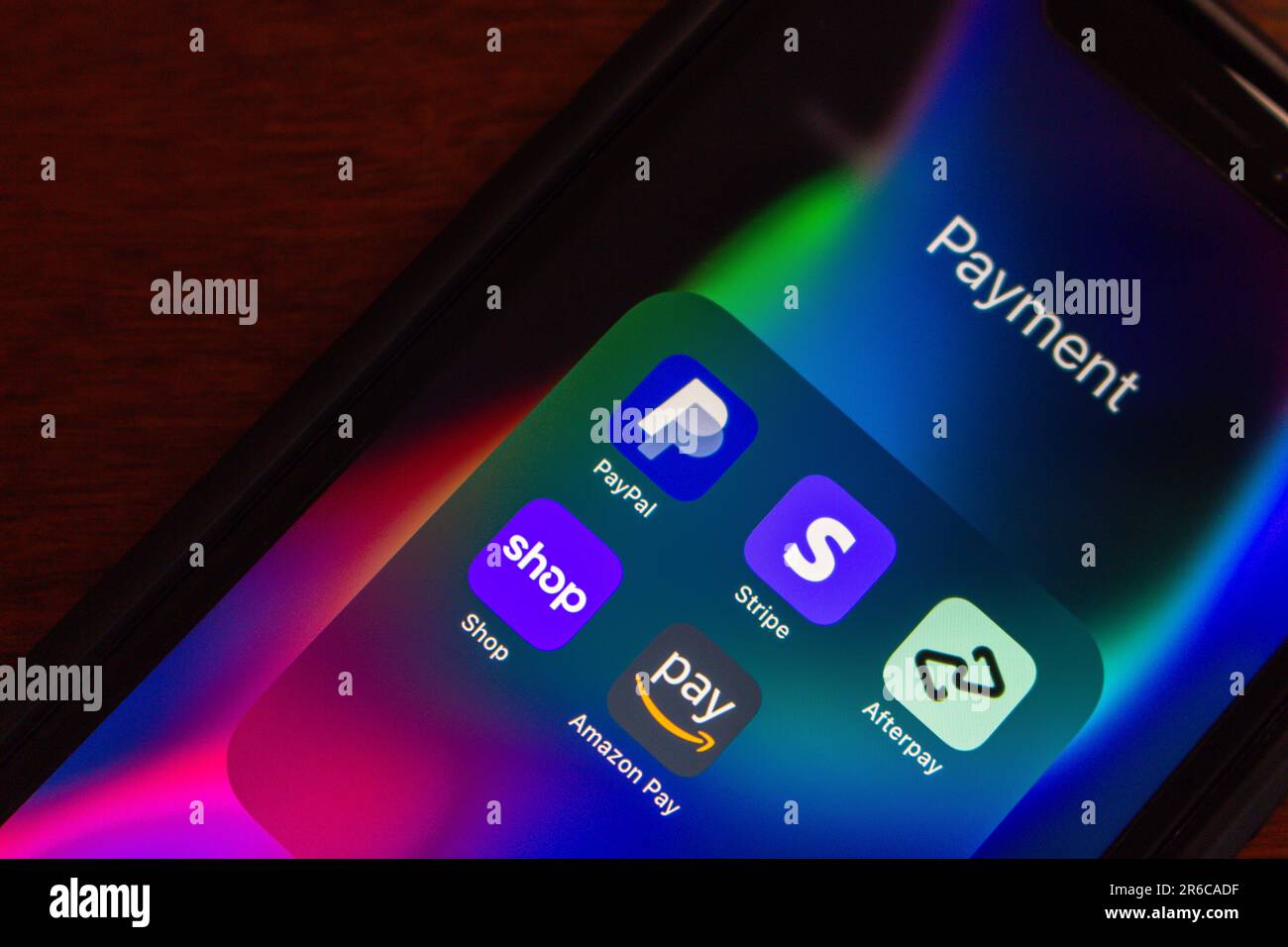 Paypal, Stripe Dashboard, Afterpay, Shop app by Shopify, Amazon Pay seen in an iPhone. Popular ...