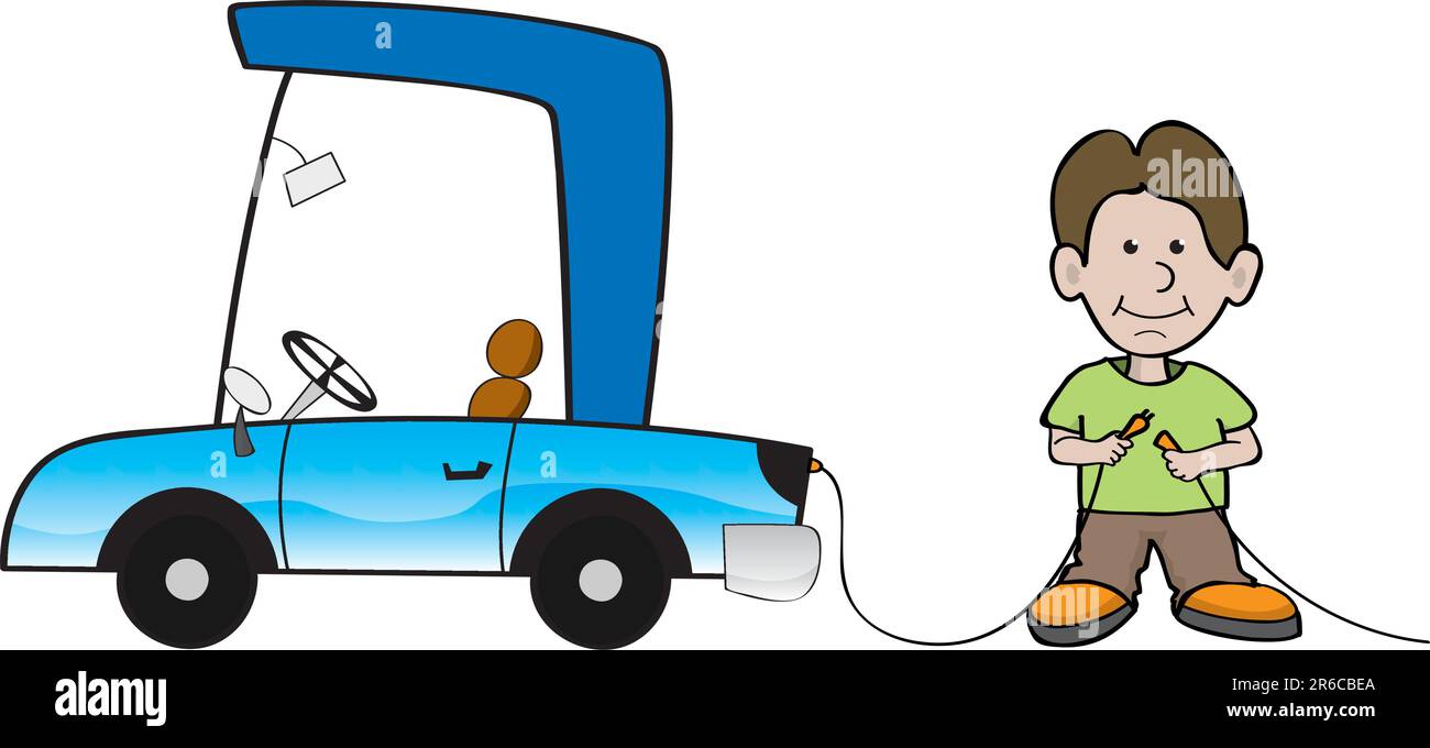 Illustration of a man plugging in his electric car Stock Vector Image ...