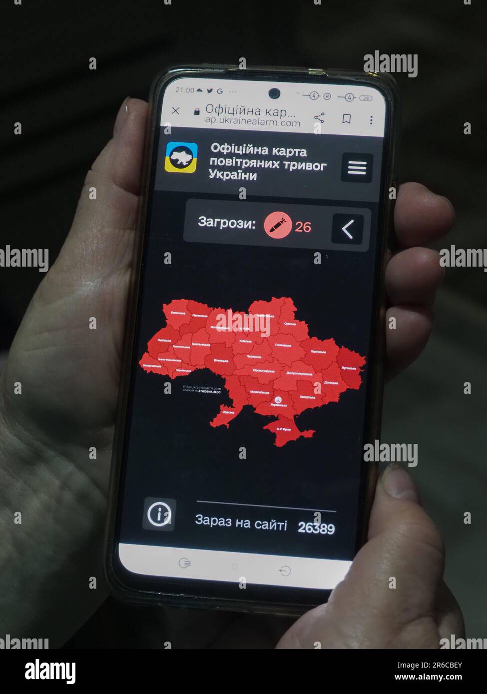 Kyiv, Ukraine. 08th June, 2023. Hand holding a smartphone with an ...