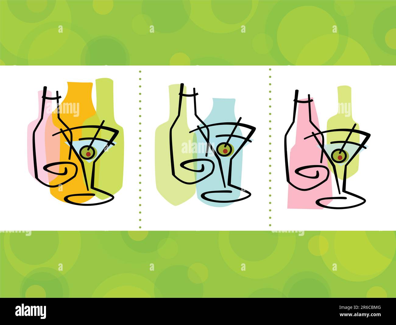Colorful abstract martini cocktail Icons; layered file with complete ...