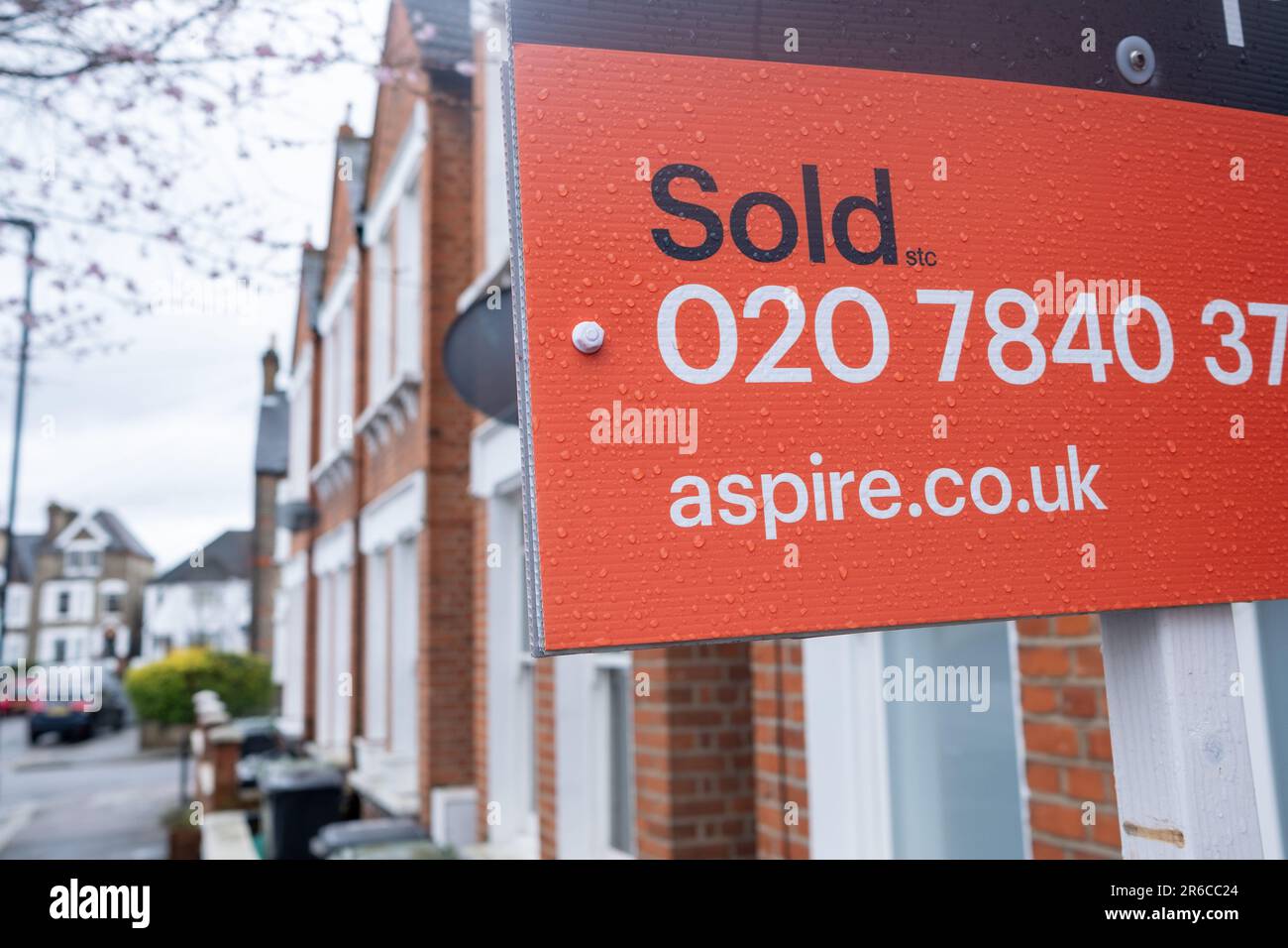LONDON- MARCH, 2023: Estate Agent sold signs on residential street in ...