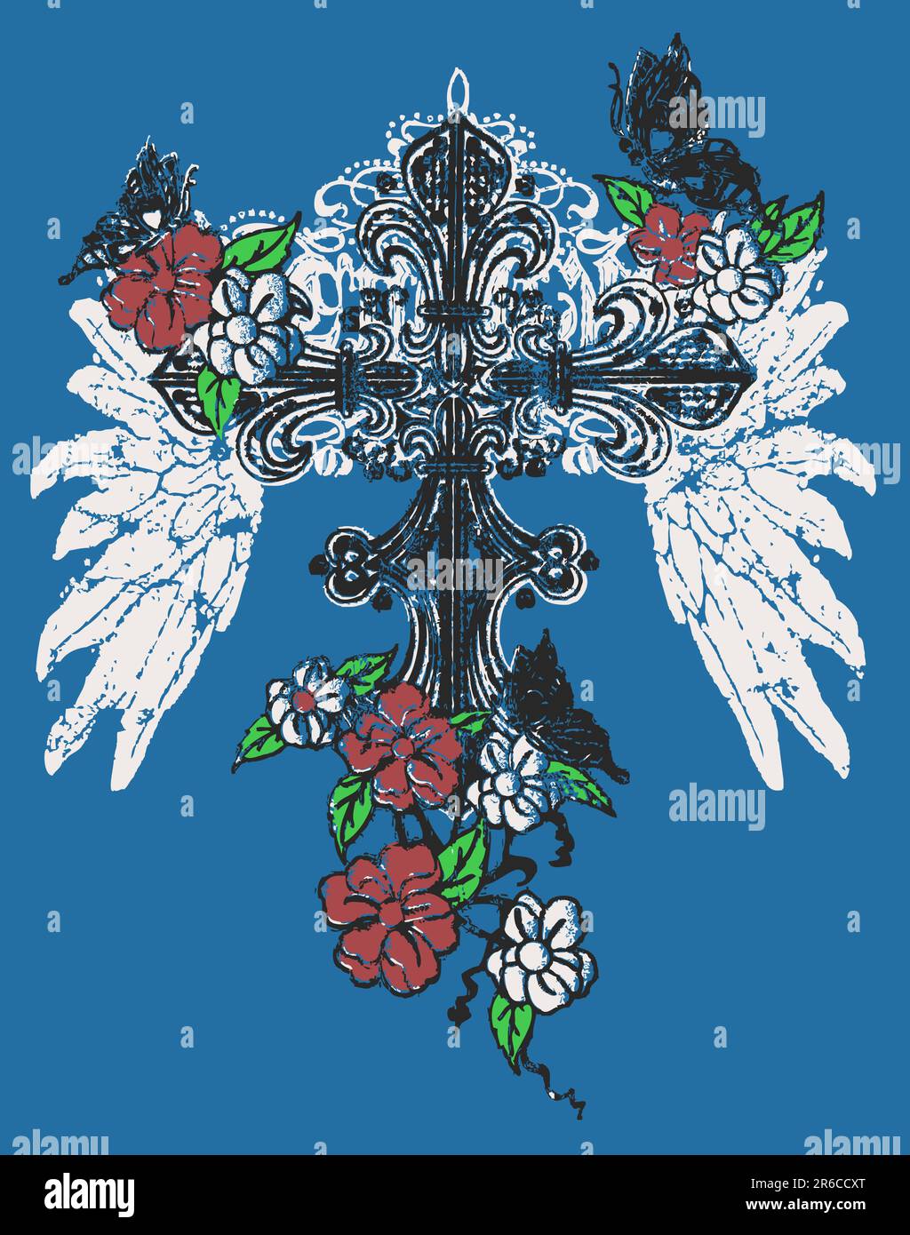 tribal cross desgin with wing and scroll background for your label ...