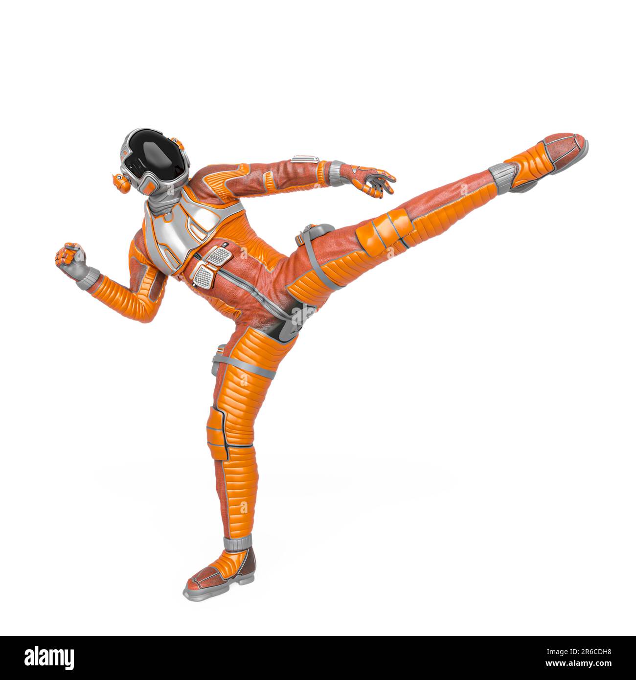 astronaut explorer is doing a side kick, 3d illustration Stock Photo ...