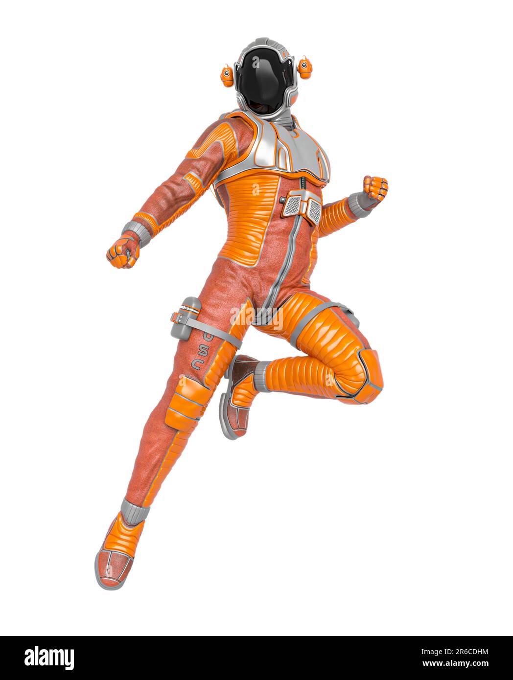 astronaut explorer is floating and looking below, 3d illustration Stock ...