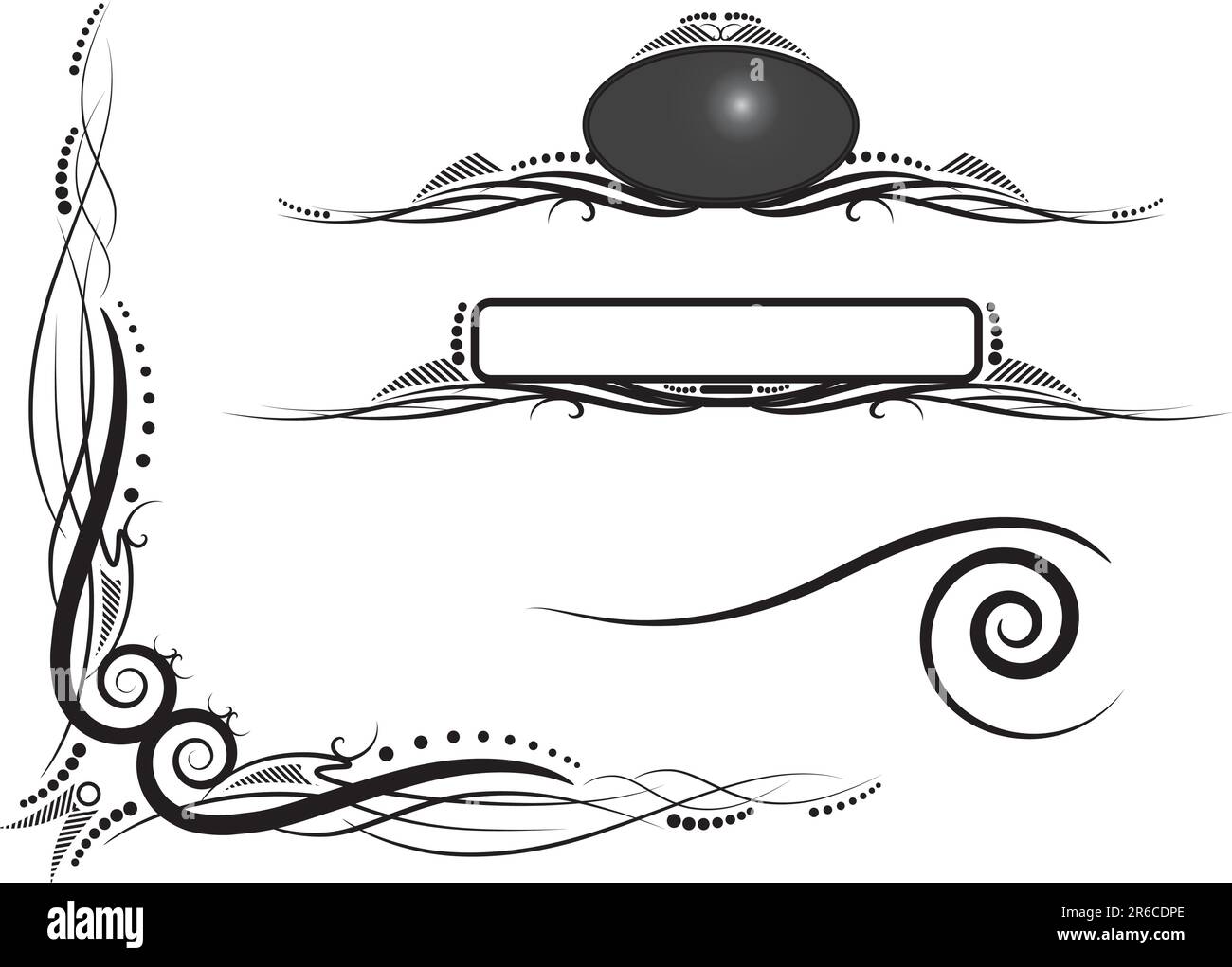 Corner piece and oval and rectangle panels with scrolls, dots and ...