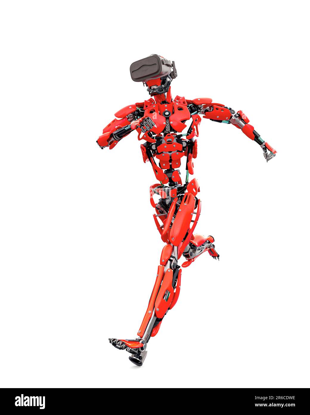 master cyber robot is running with vr headset, 3d illustration Stock ...