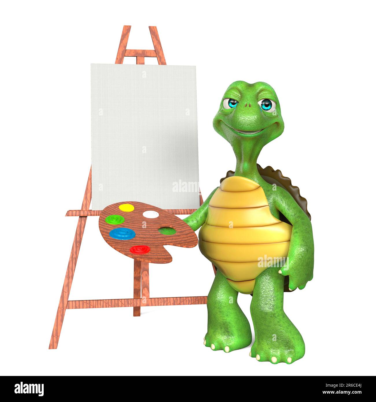 turtle cartoon is the painter and also is holding the pallete next to ...