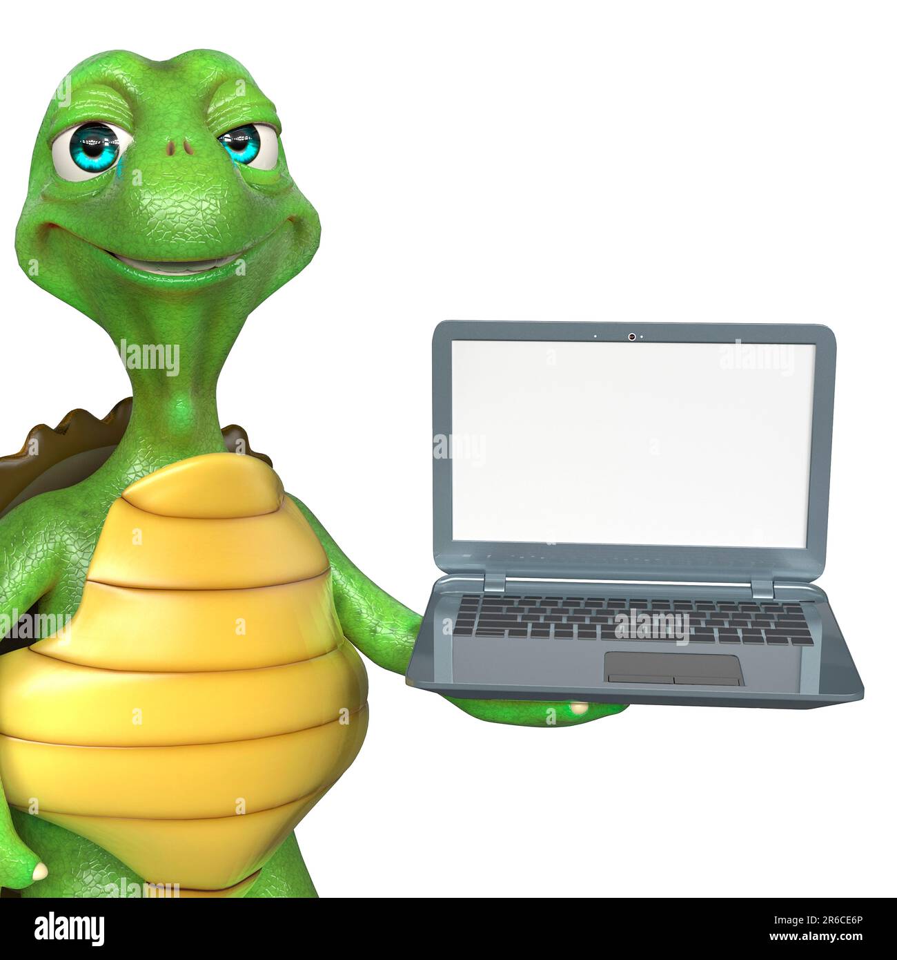turtle cartoon is holding a laptop close up view, 3d illustration Stock ...