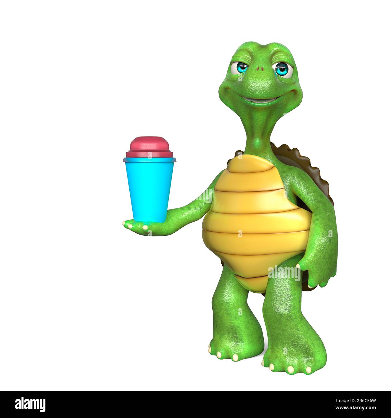 turtle cartoon is holding a smoothies cup, 3d illustration Stock Photo ...