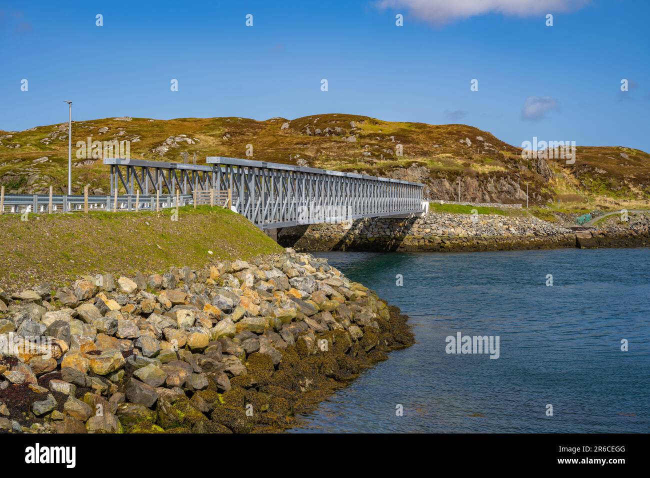 The new bridge crossing Loch Roag towards Great Bearnera (Beˆrnaraigh M ...