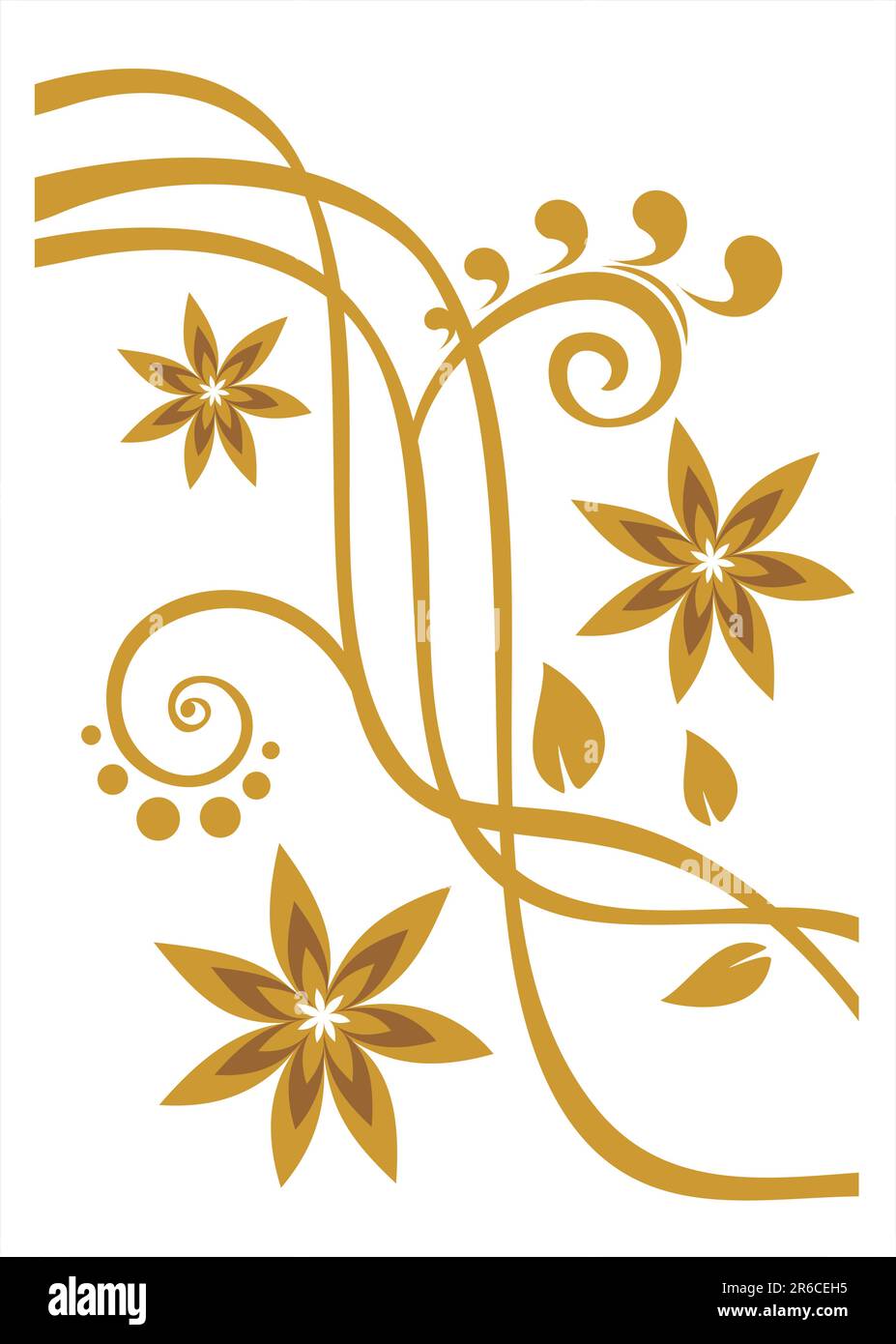 Bronze ornate flower pattern on a white background. Digital ...