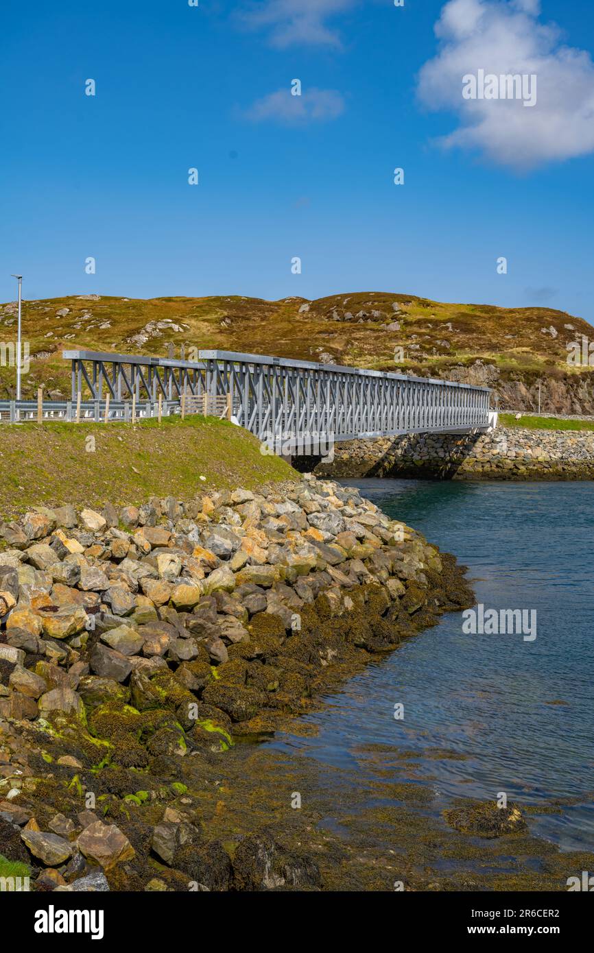 The new bridge crossing Loch Roag towards Great Bearnera (Beˆrnaraigh M ...