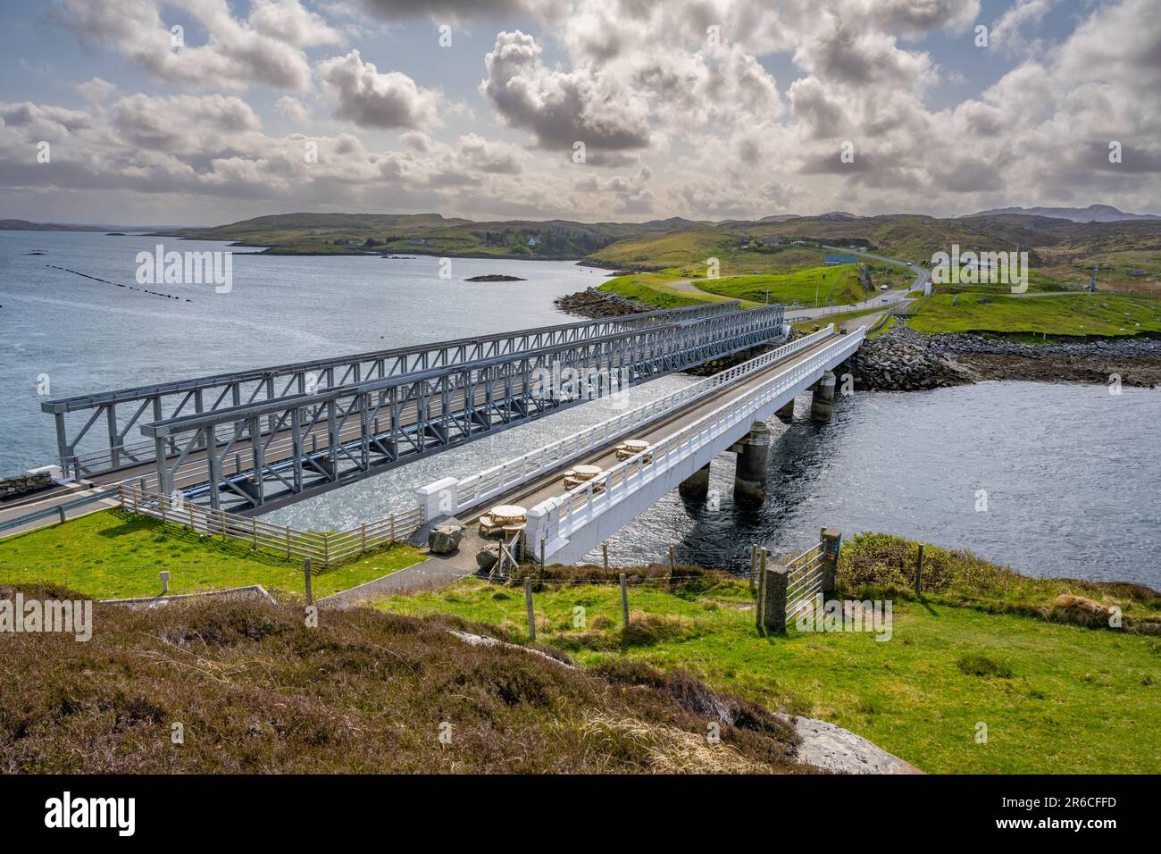 The new bridge and old bridge crossing Loch Roag towards Great Bearnera ...