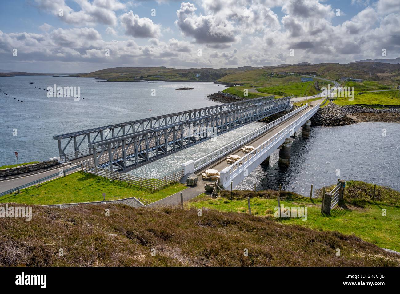 The new bridge and old bridge crossing Loch Roag towards Great Bearnera ...