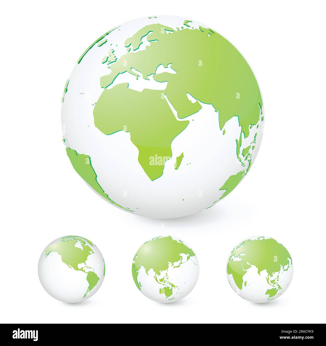 Vector illustration set of green globes showing our planet revolving in ...