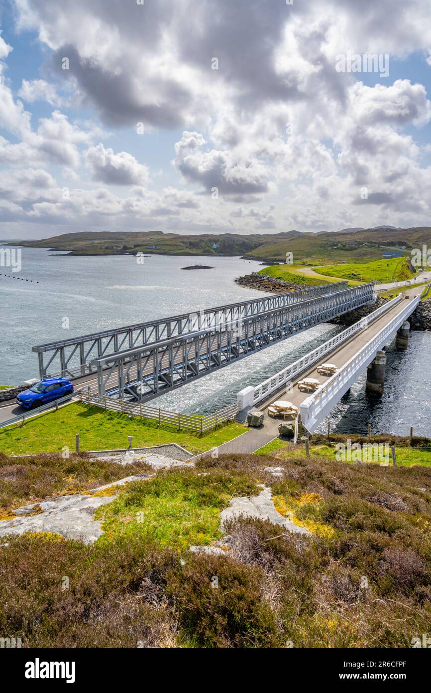 The new bridge and old bridge crossing Loch Roag towards Great Bearnera ...