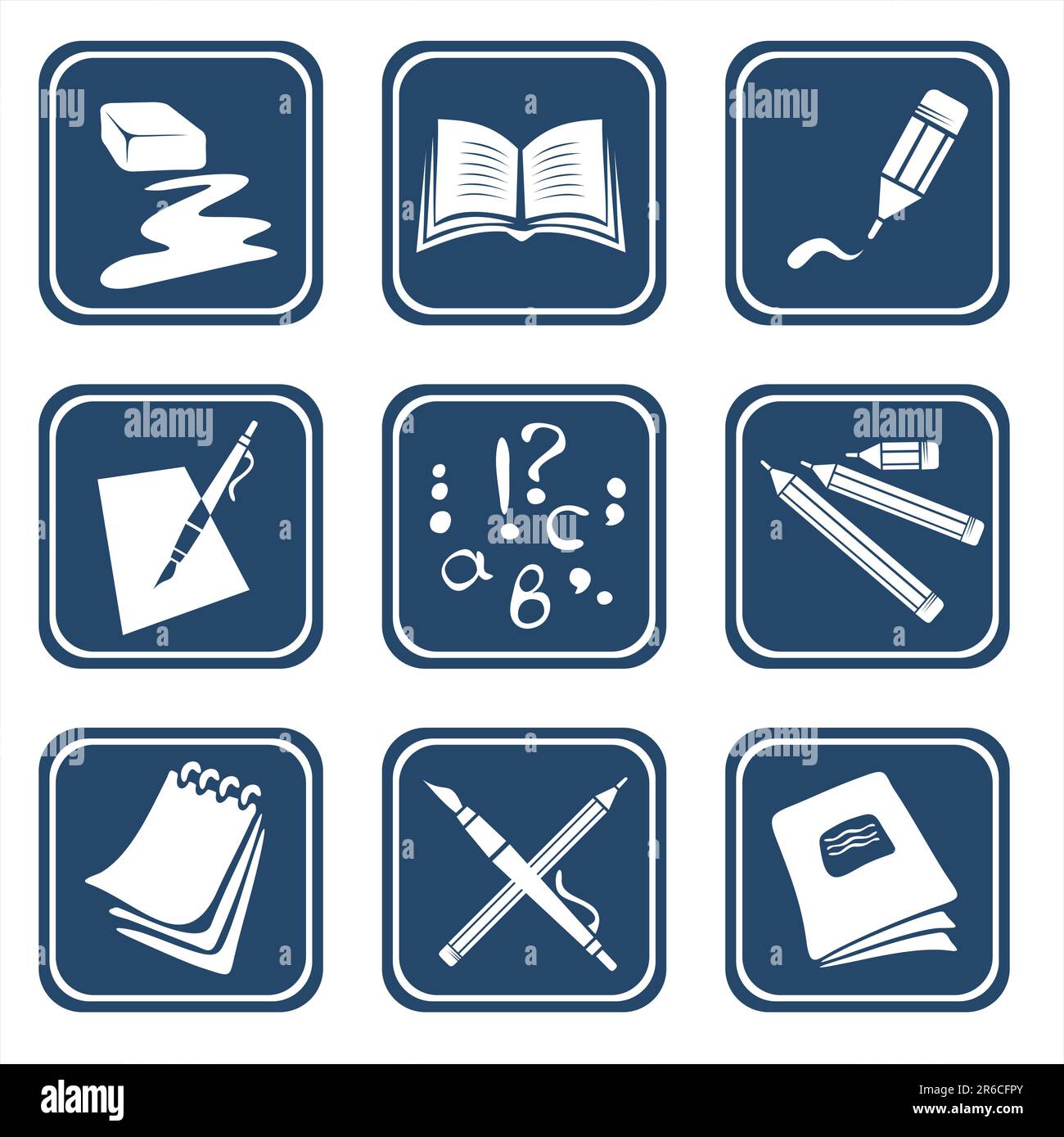 Nine symbols of reading and the letter on a dark blue background Stock ...