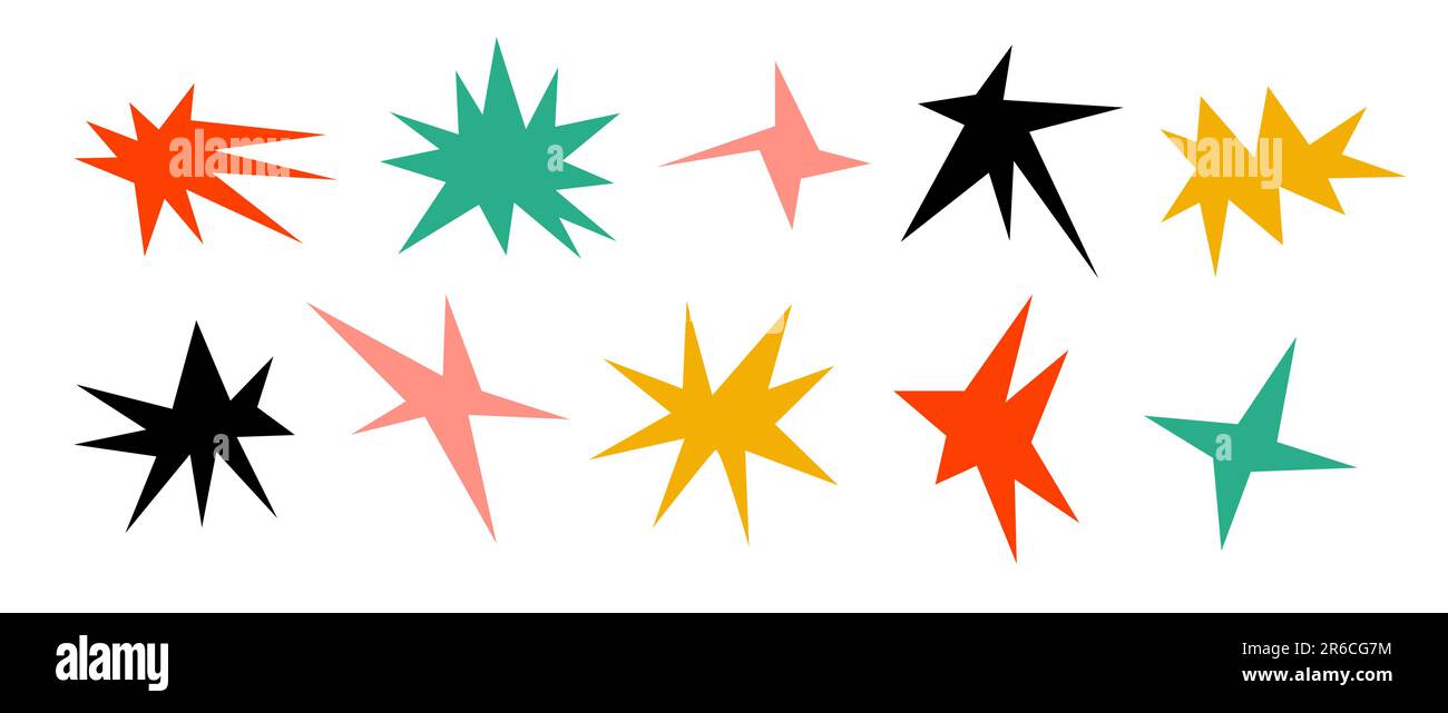 Colorful sharp shapes collection. Bright irregular sparks and twinkles ...