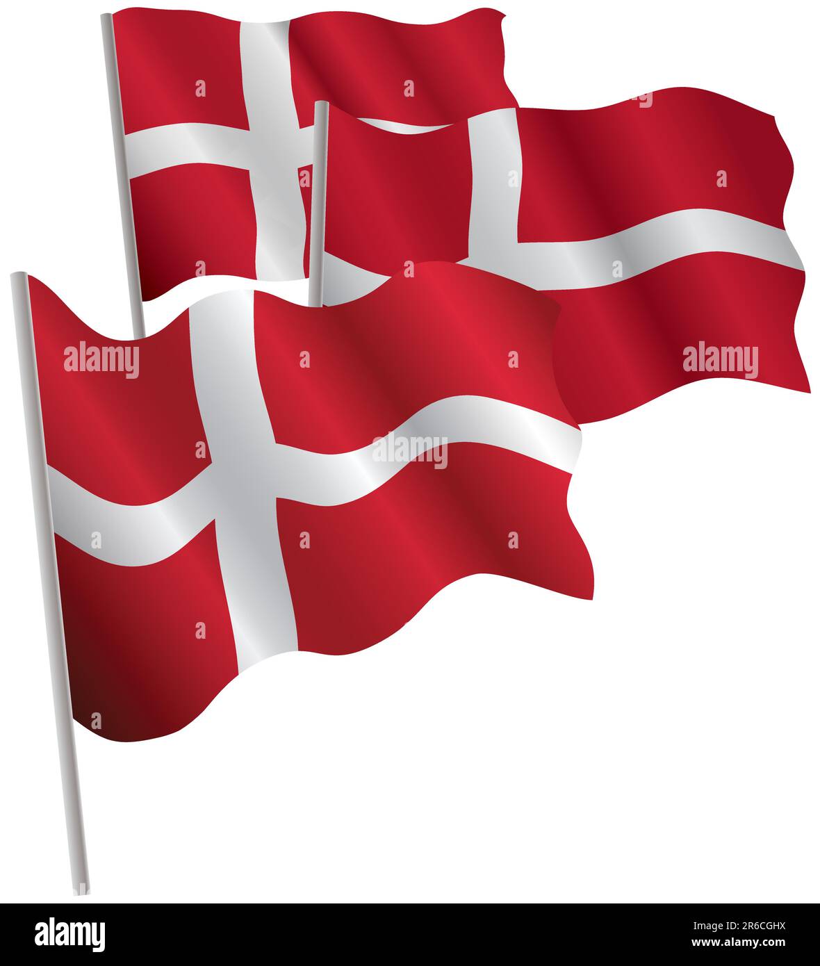 Kingdom of Denmark 3d flag. Vector illustration. Isolated on white ...