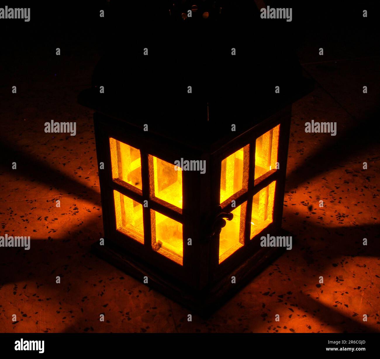 wooden lantern glowing with windows shape Stock Photo - Alamy