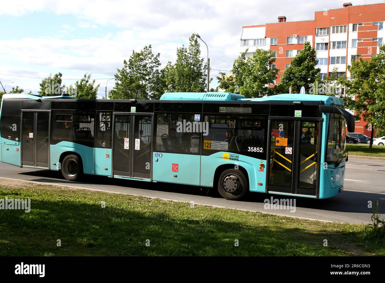 Russian Federation. Saint-Petersburg. June, summer. Passenger bus, city ...