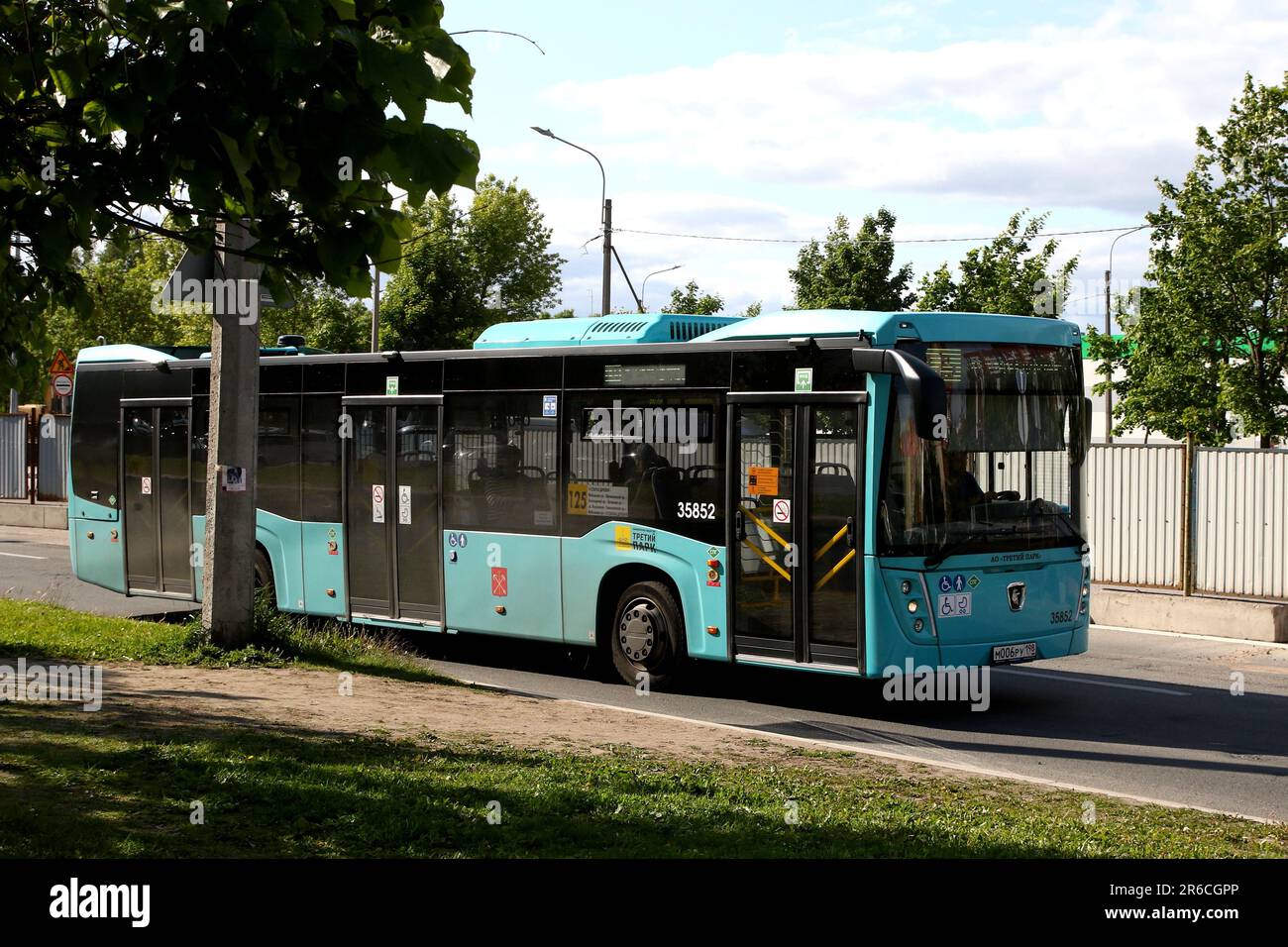 Russian Federation. Saint-Petersburg. June, summer. Passenger bus, city ...