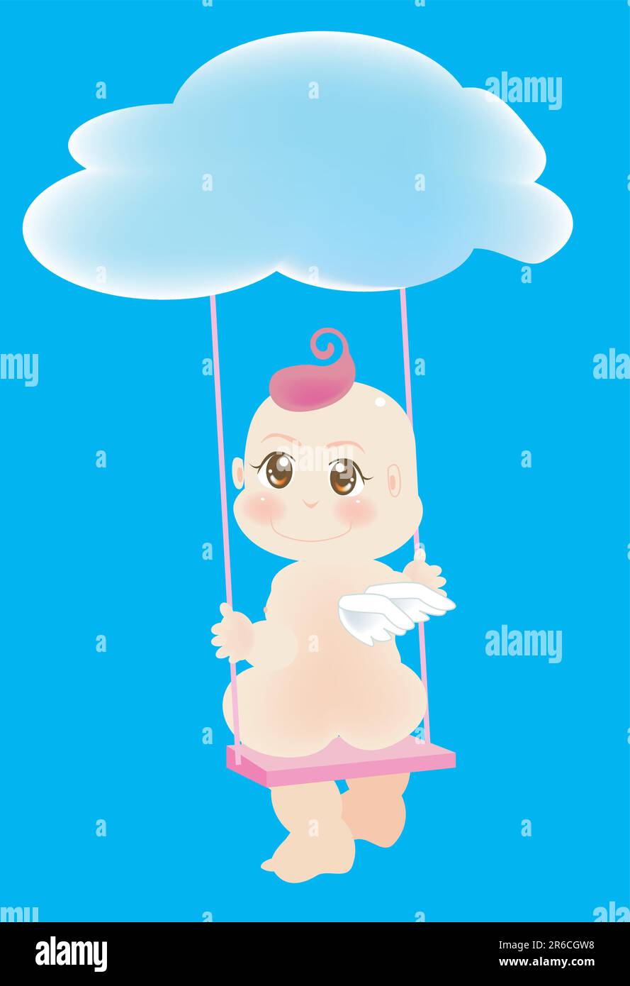vector illustration for a baby angel is playing on the swings Stock ...