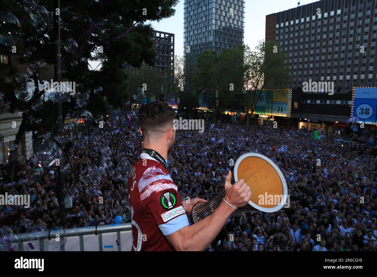 West Ham United's Declan Rice poses with the trophy at the Old Town ...