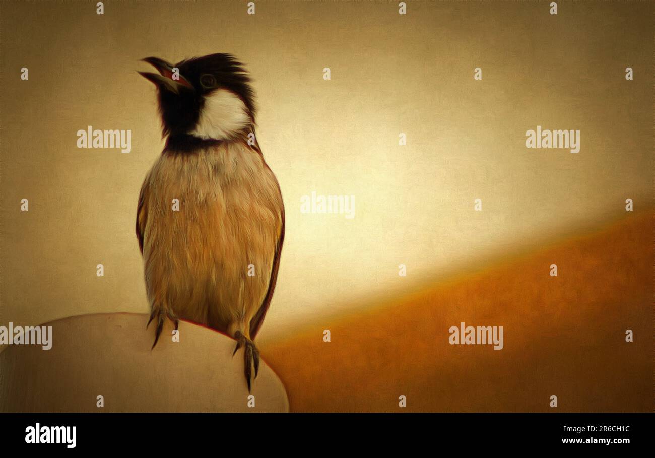 An illustration of Bulbul bird (Pycnonotus) sitting and singing Stock ...