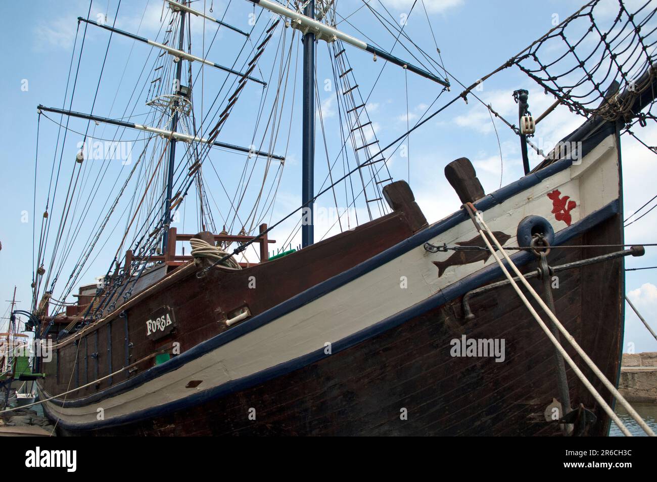 Classic ship in harbor on the island of Cyprus in the Mediterranean Sea ...
