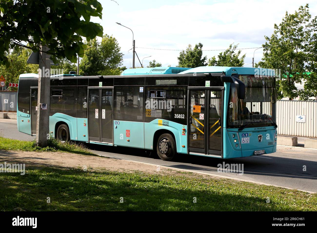 Russian Federation. Saint-Petersburg. June, summer. Passenger bus, city ...