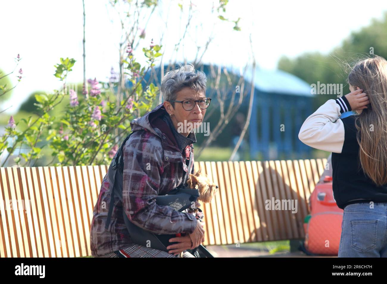 Russian Federation. Saint-Petersburg. June, summer. A woman is resting ...