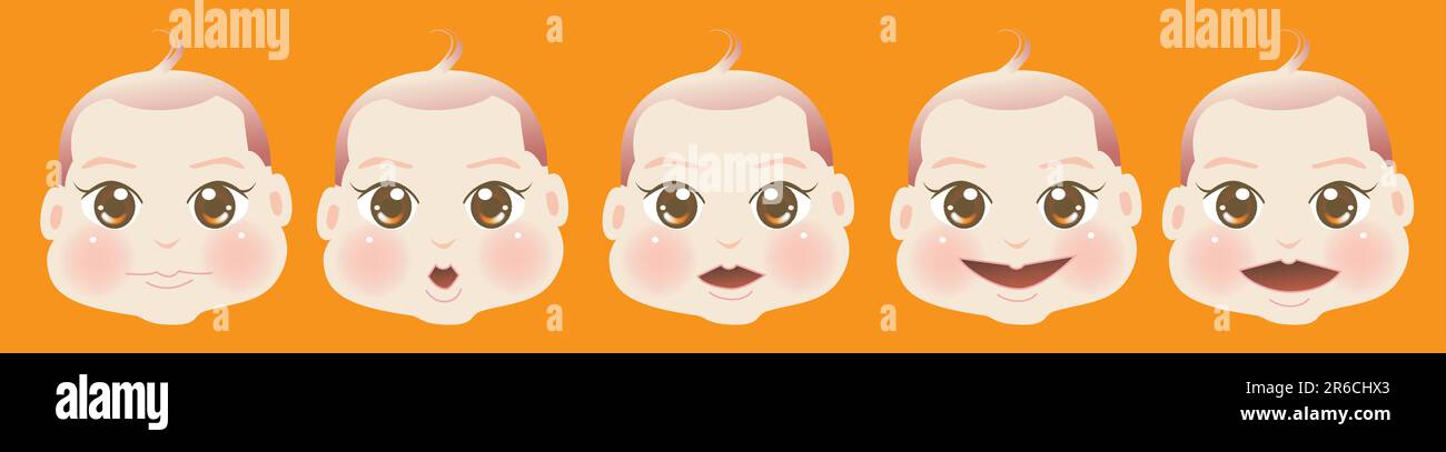 vector illustration for a set of face expression of baby boy Stock ...